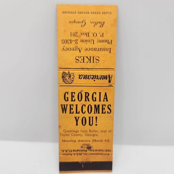 Matchcover | Art | Vintage Matchcover Sikes Insurance Butler Georgia ...
